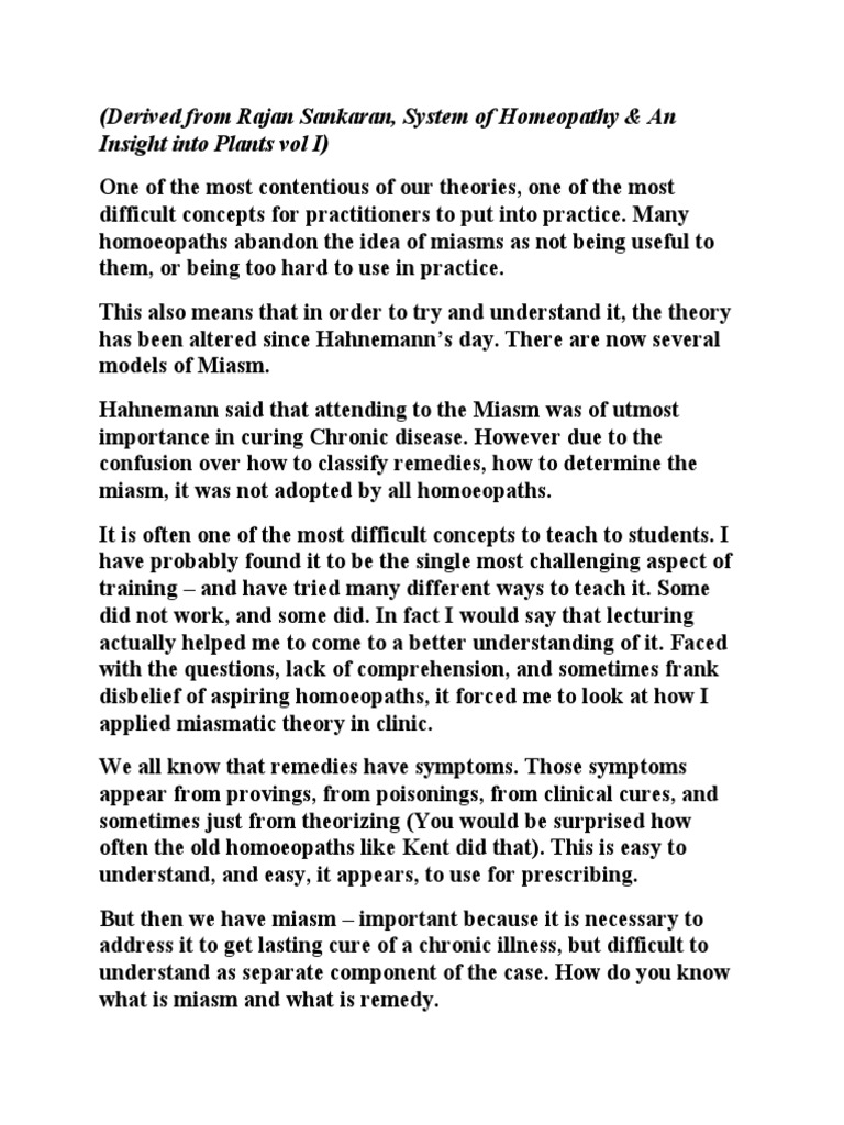 Understanding Miasmatic Theory in Homeopathy | PDF | Science & Mathematics