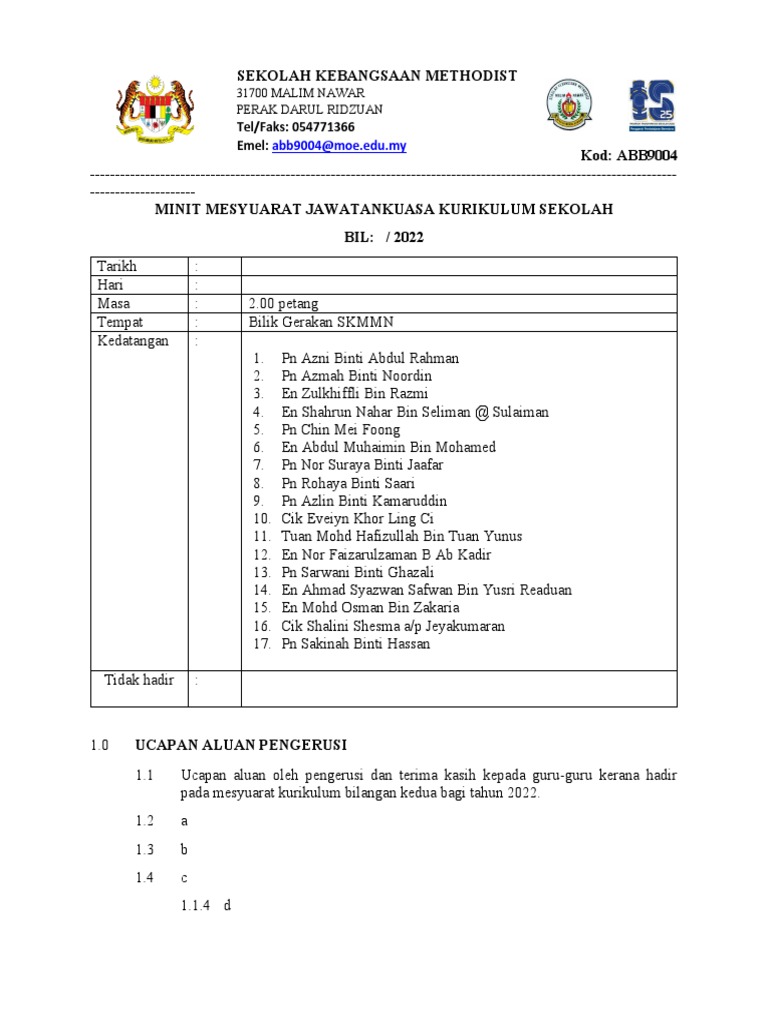 Template Minit Mesyuarat SKMMN | PDF