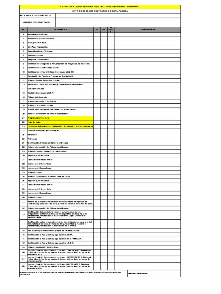 Lista de Chequeo Contratos de Obra | PDF