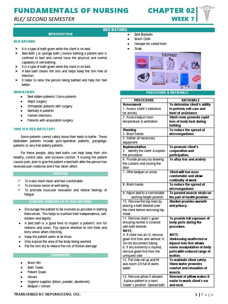 Rle Week 7 Bed Bath Docs | PDF | Surgery | Bathing