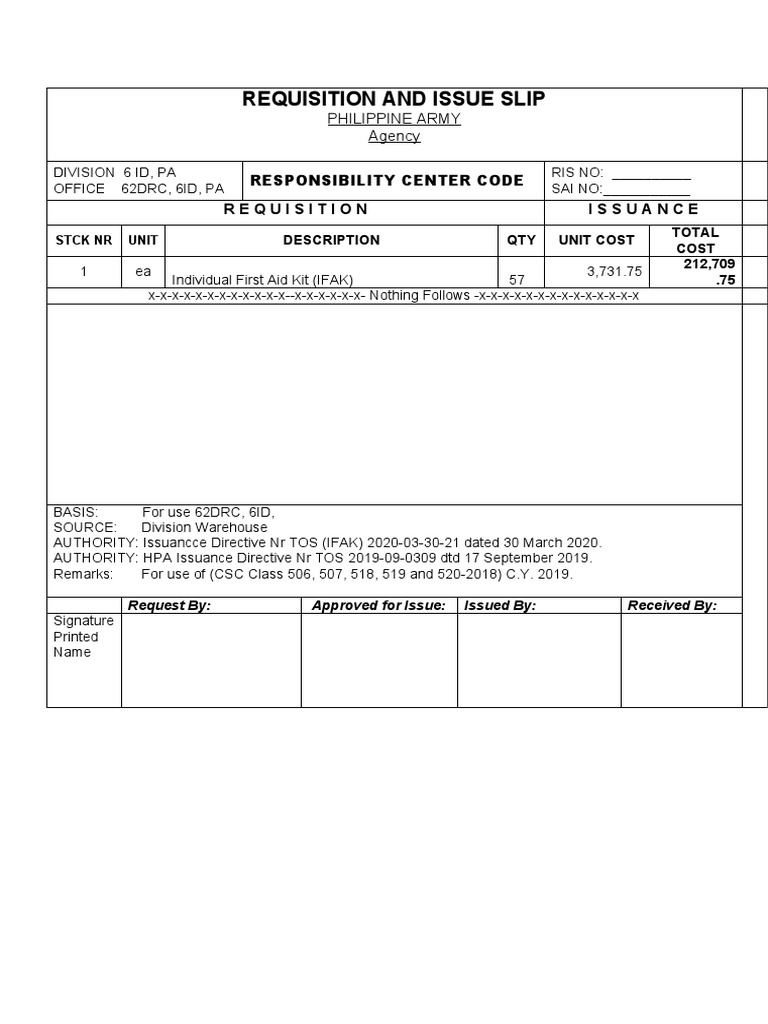 Requisition and Issue Slip | PDF