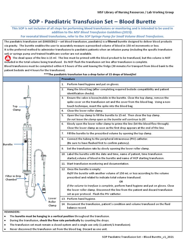 Paediatric Blood Transfusion SOP | PDF | Blood Transfusion | Blood