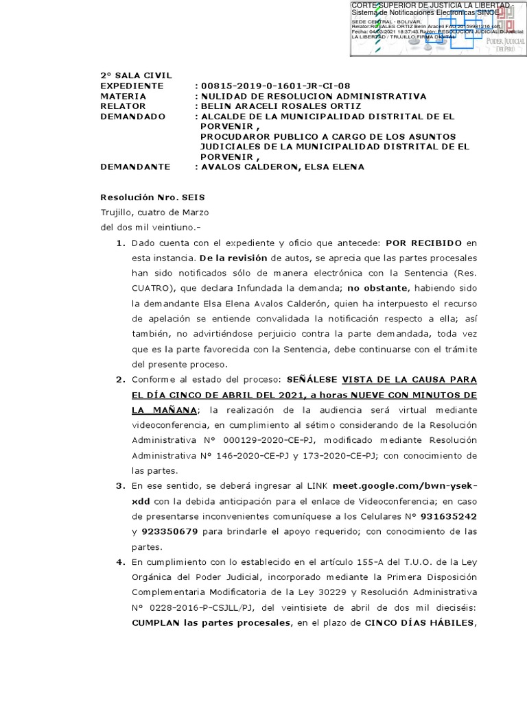 Resolucion Seis-Vista de La Causa | PDF | Sentencia (ley) | Apelación