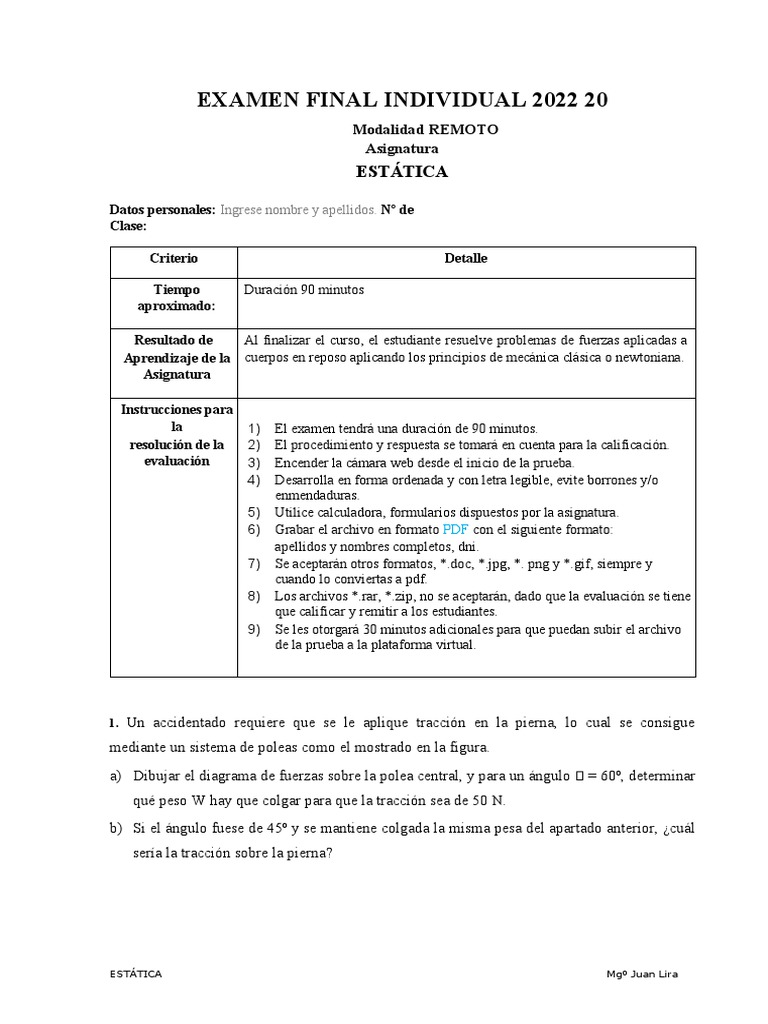Examen Final de Estática 2022 | PDF