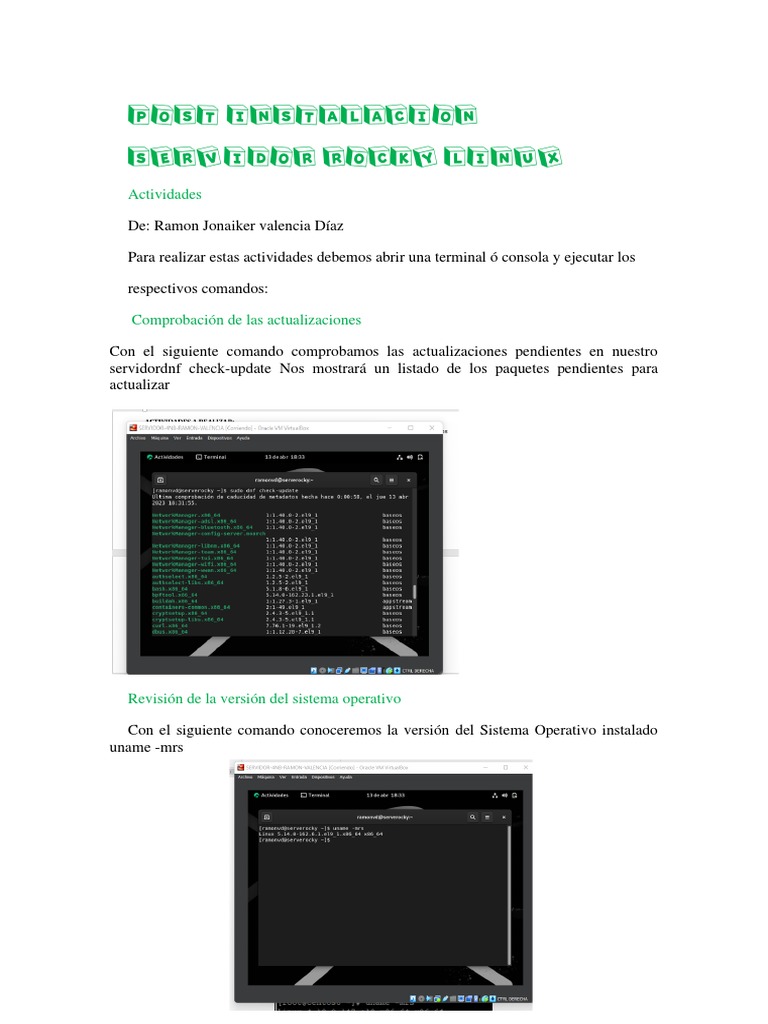 Post-installation configuration and maintenance tasks for a newly installed Rocky Linux server | PDF