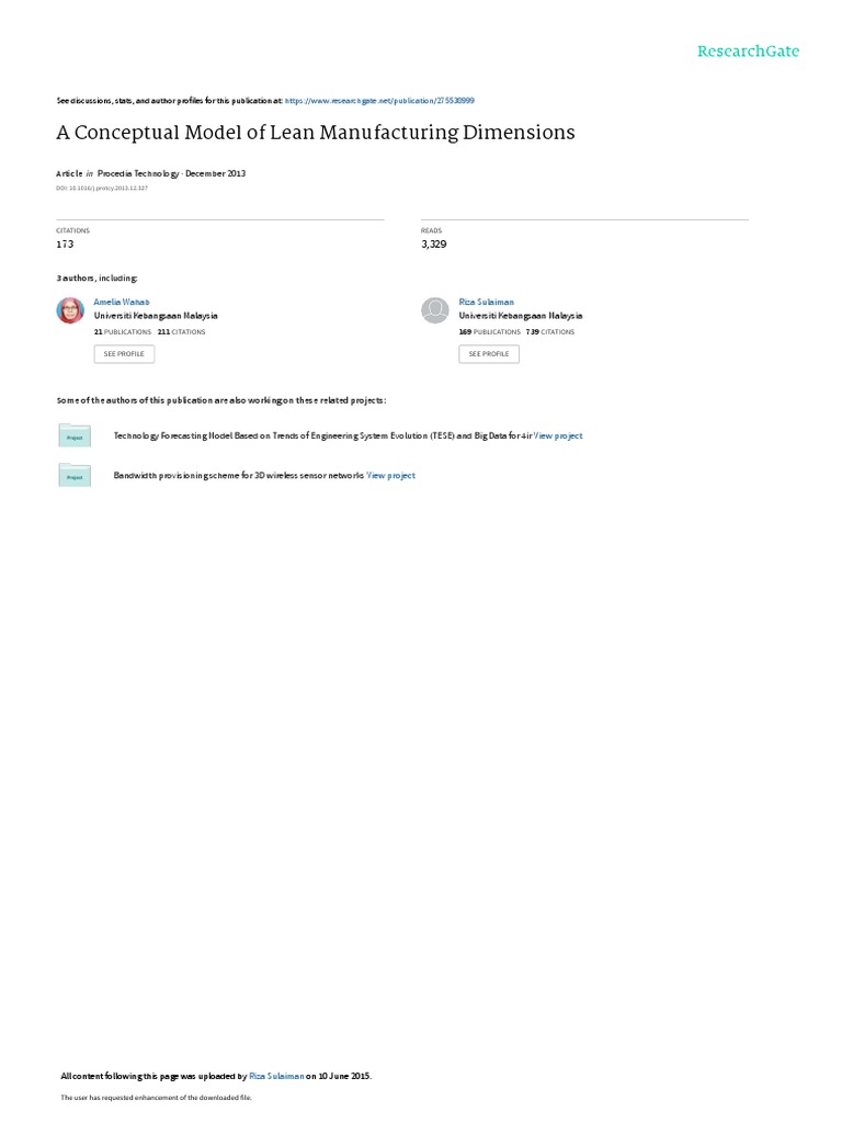 A Conceptual Model of Lean Manufacturing Dimension | PDF | Lean ...