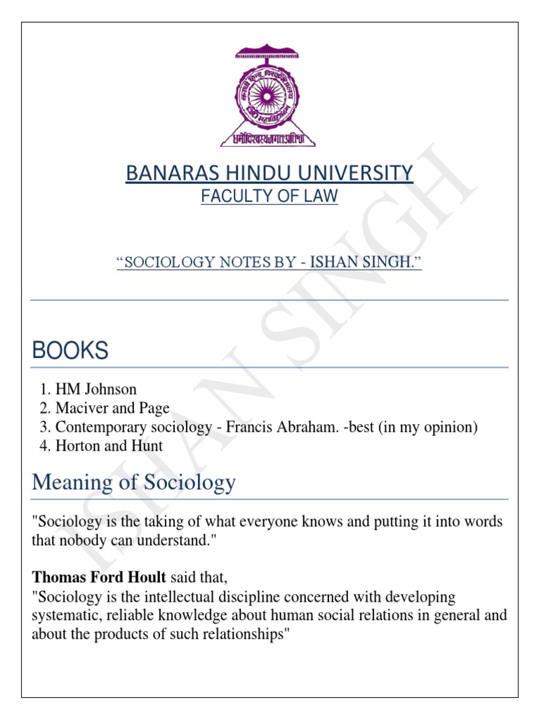 SOCIOLOGY NOTES (BA LLB) 1st Sem | PDF | Sociology | Id