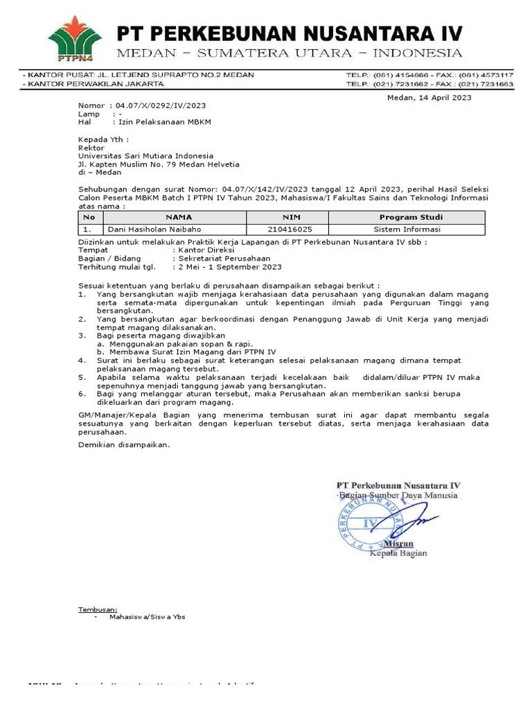 Surat Izin MBKM Batch I 2023 | PDF | Karier & Perkembangan