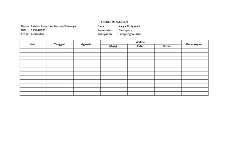 Logbook Harian Patrick Silitonga | PDF