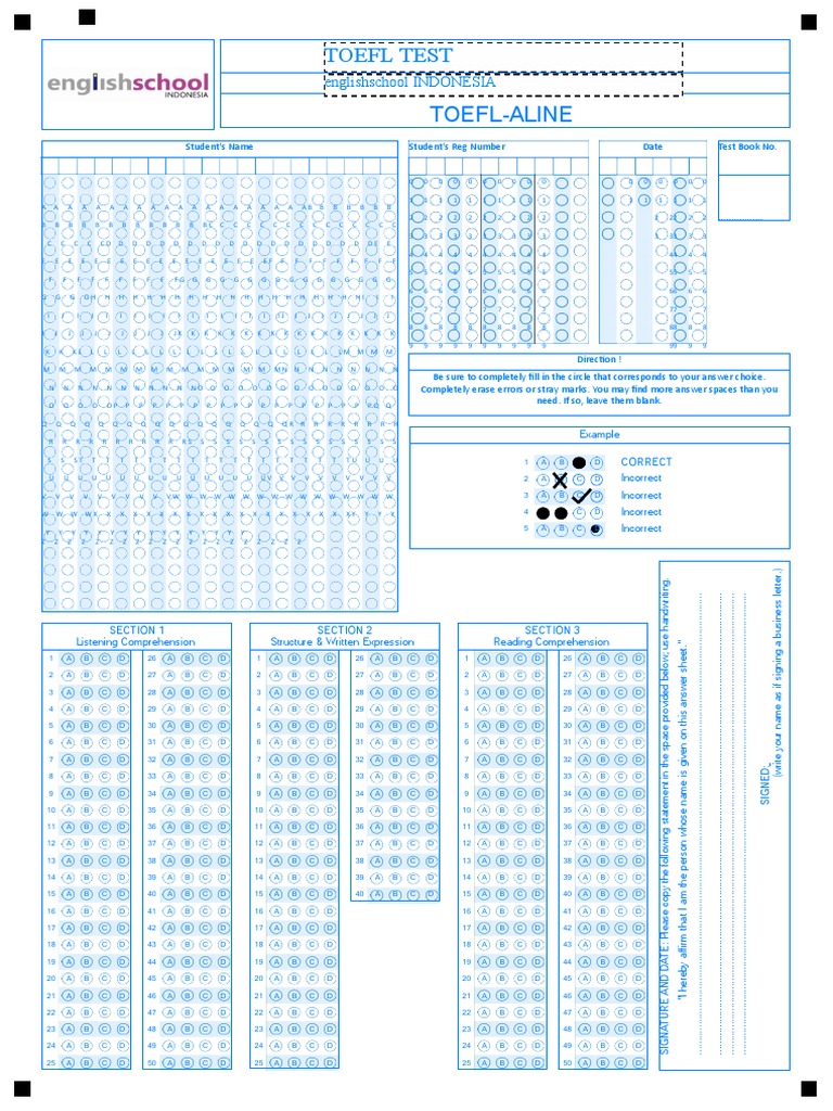 Toefl Answer Sheet | PDF