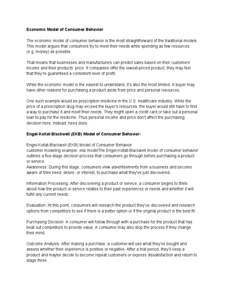 Economic Model - EKB Model of Consumer Behavior | PDF | Consumer ...