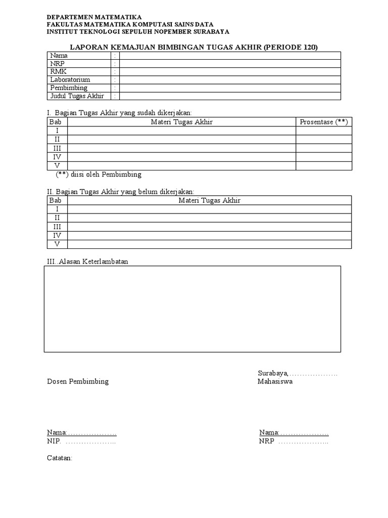 Format Laporan Kemajuan Tugas Akhir | PDF