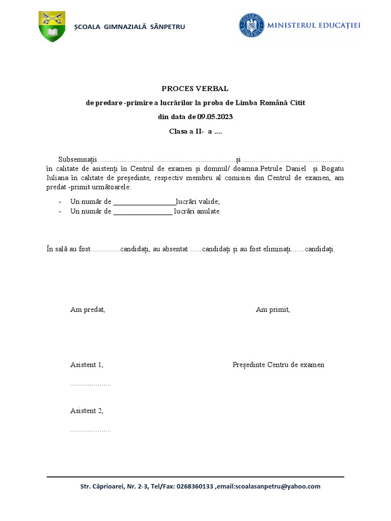 Procese Verbale Clasa A II-a en | PDF