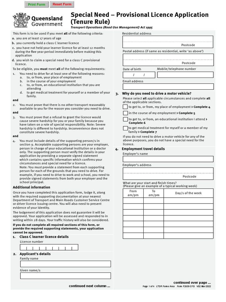 F2639 Special Need Provisional License Application (Tenure Rule) V02 Mar2022 | PDF | Driver's ...