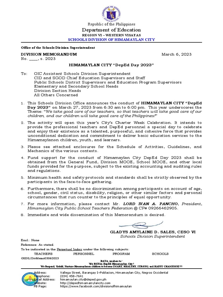 Div Memo Re DepEd Day 2023 | PDF