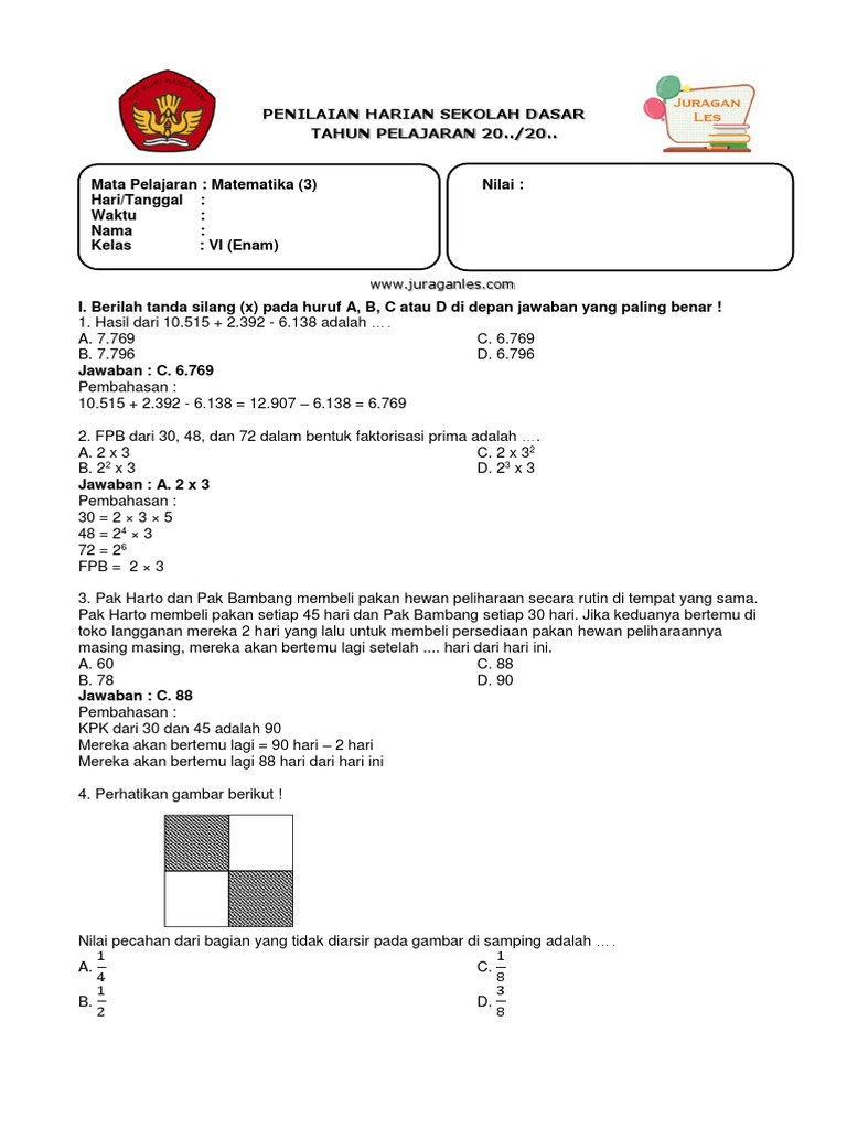 Soal Math Kelas 6 US | PDF