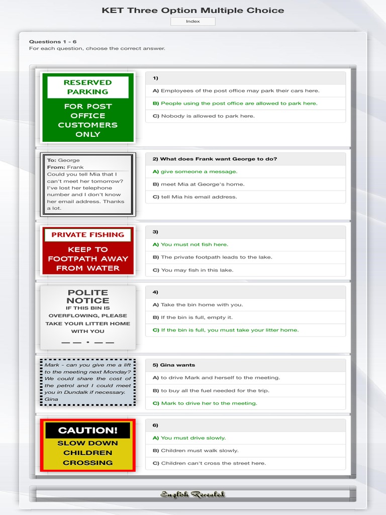 Key English Test - Reading and Writing Part 1-9 Englishrevealed | PDF