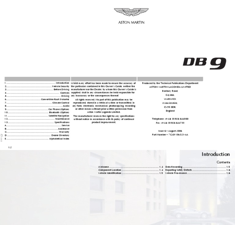 Aston Martin DB9 2007 Owner's and Maintenance Manual PDF | PDF | Trunk ...