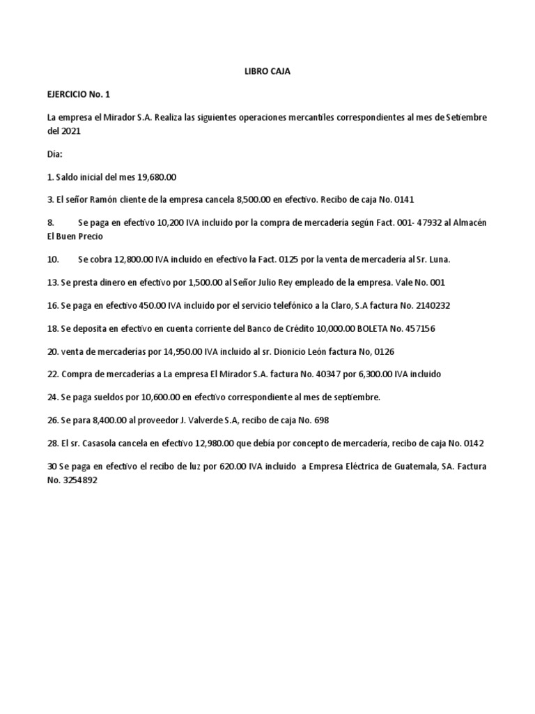 Ejercicios Libro Caja | PDF