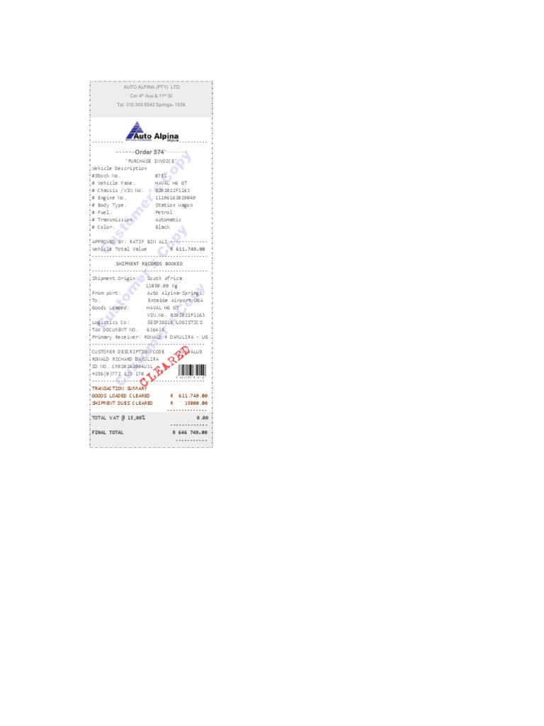 Vehicle Invoice | PDF