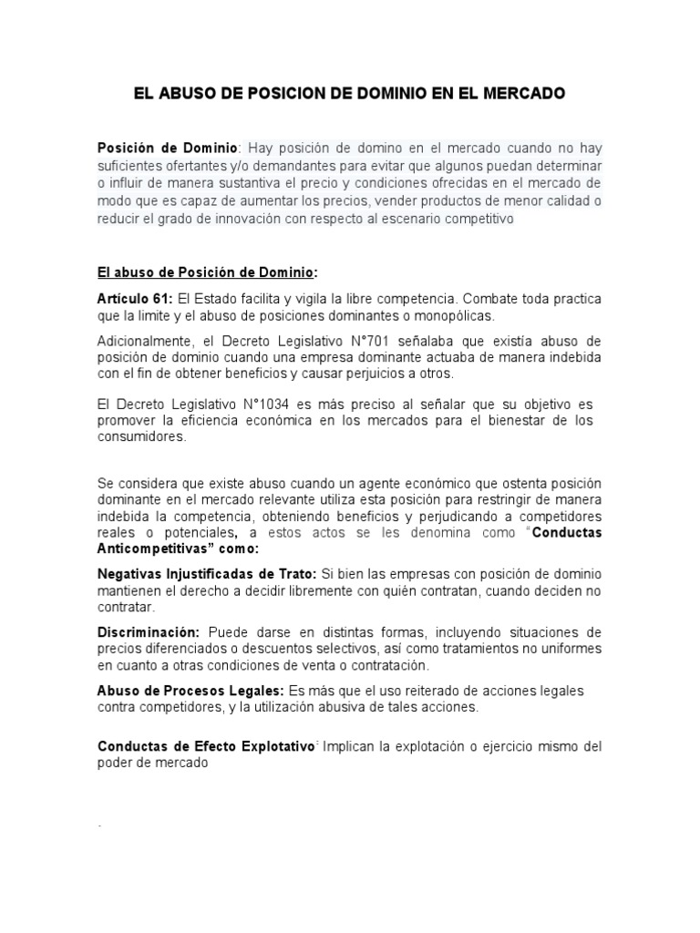 El Abuso de Posicion de Dominio-Determinacion Del Mercado Relevante | PDF | Mercado (economía ...