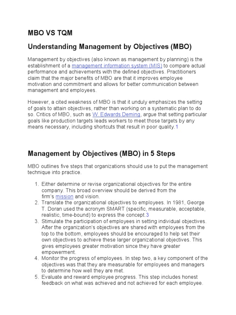 Mbo VS TQM | PDF | Business Process | Goal