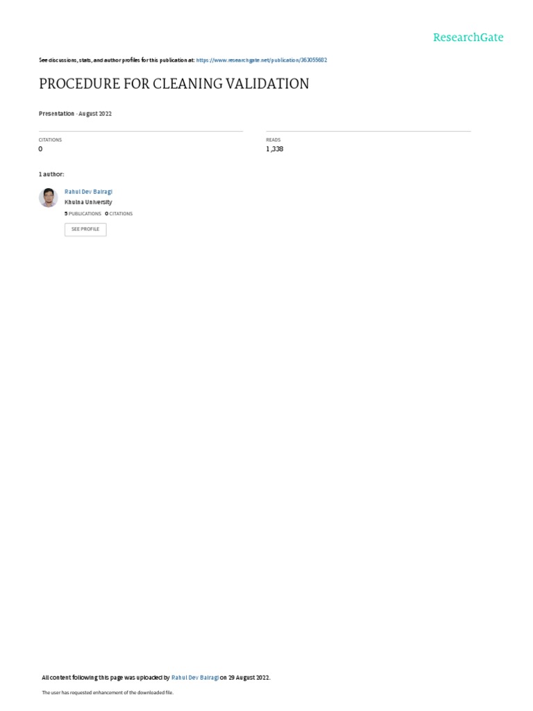 Cleaning Validation Protocol Overview | PDF
