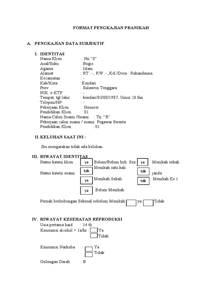 Format Pengkajian Pranikah | PDF