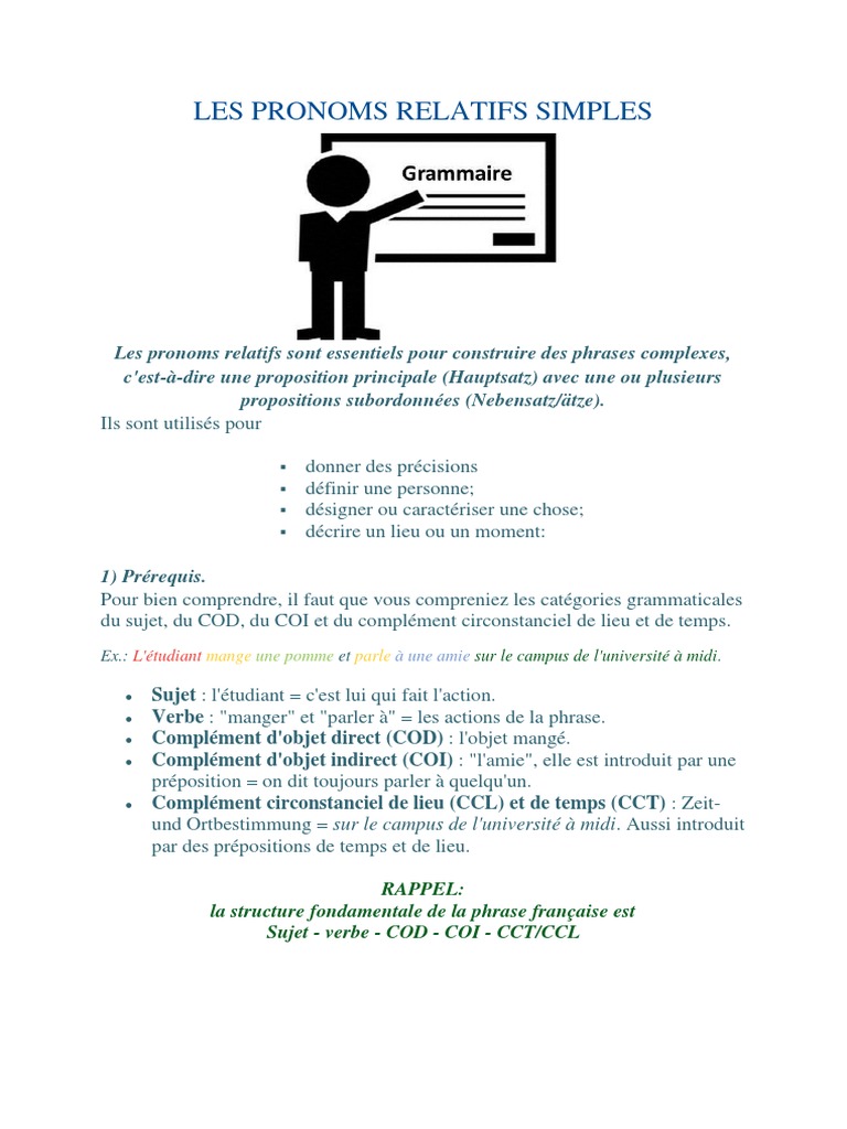 Pronoms Relatifs Simples | PDF | Pronom | Complément d'objet