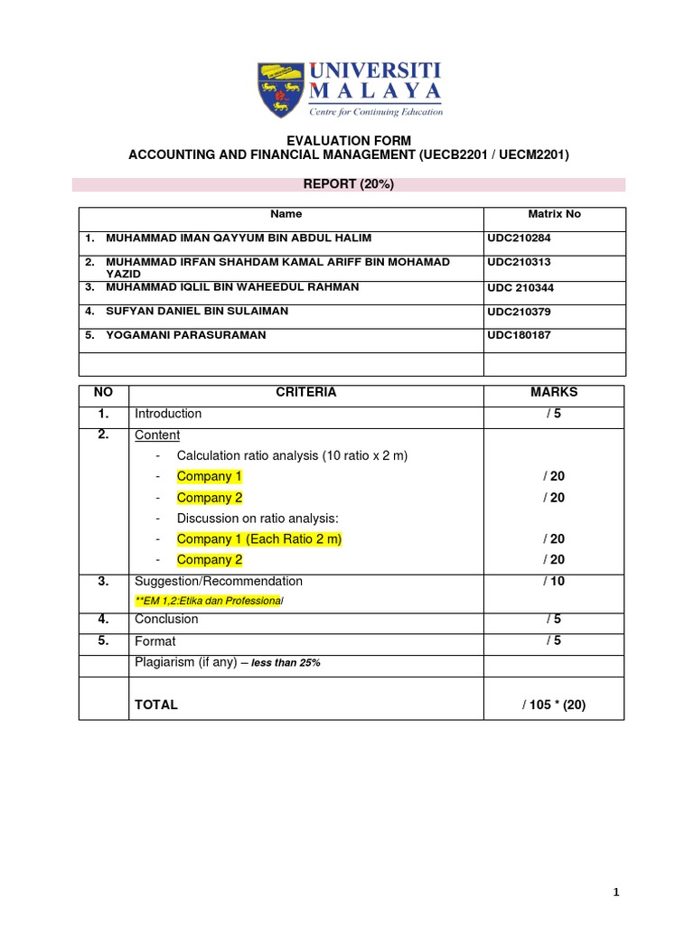 Accounting Assessment Report - Hup Seng Berhad & Hwa Tai Industries ...