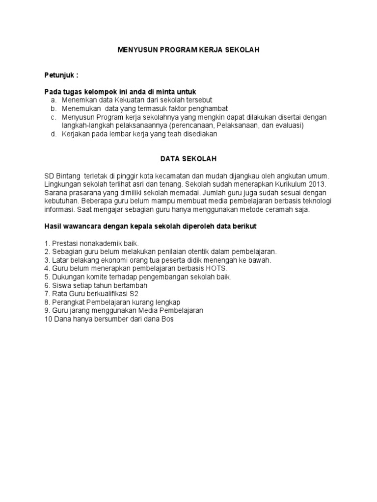 Lk. Menyusun Program Kerja Sekolah | PDF