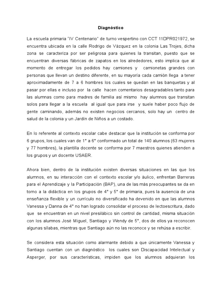 Ejemplo de diagnóstico escolar | PDF