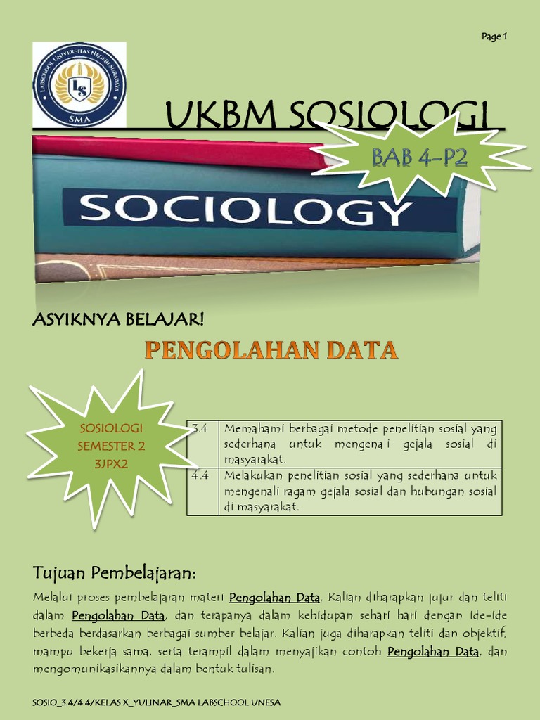 Ukbm 4-P2 Sosio - Kelas X - KD 3.4 Pengolahan Data Penelitian PDF | PDF