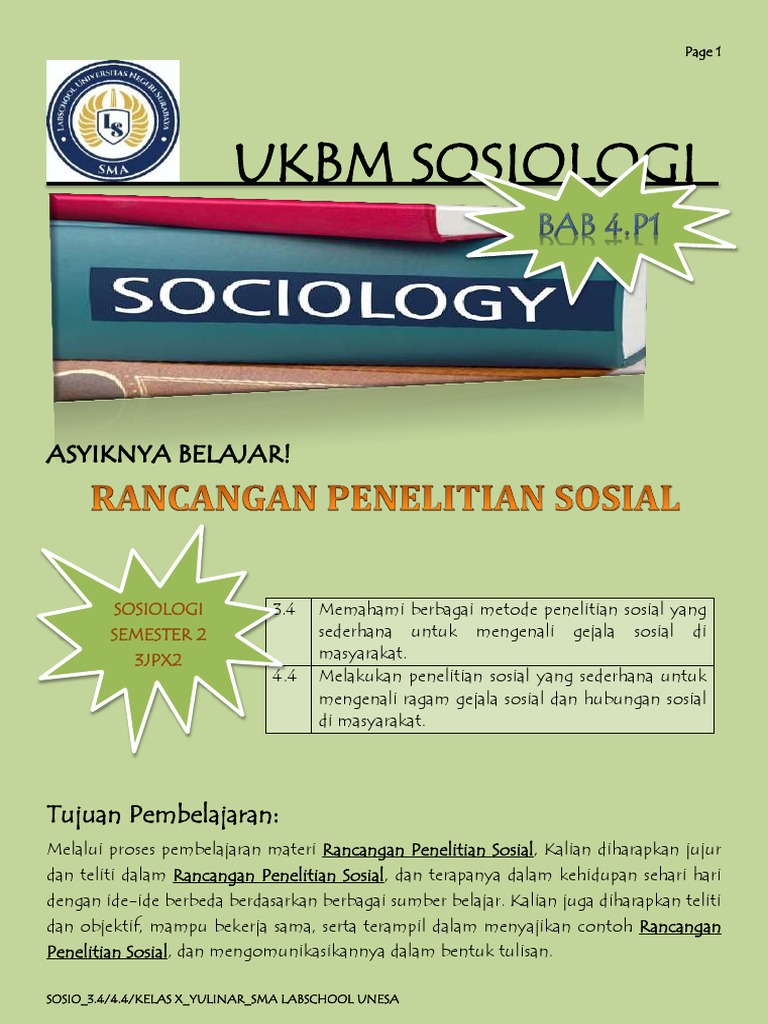 Ukbm 4-P1 Sosio - Kelas X - KD 3.4 Penelitihan Sosial PDF | PDF | Karier & Perkembangan