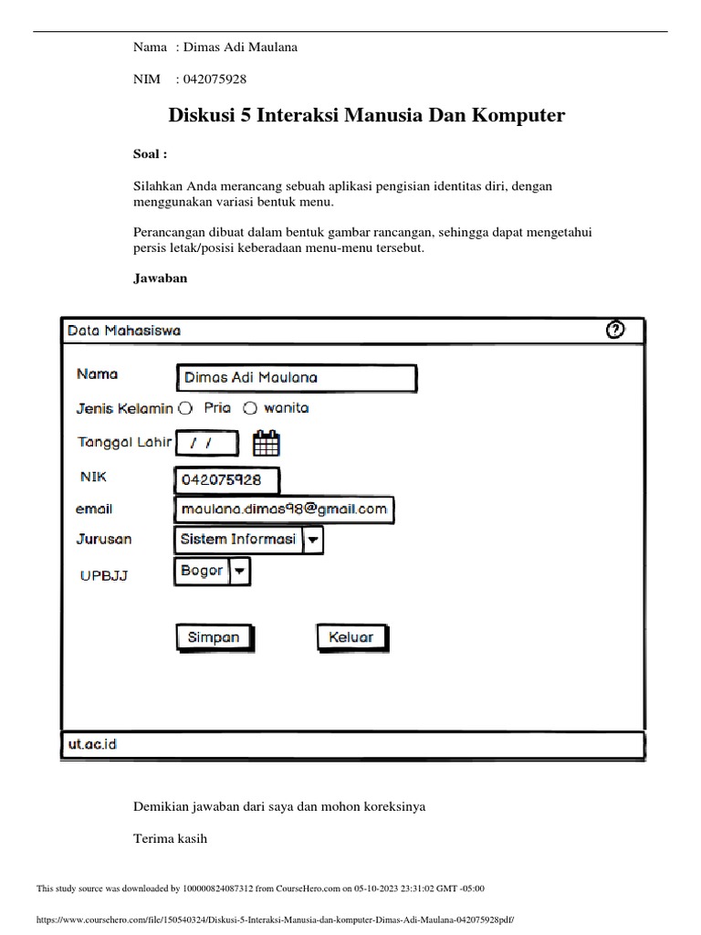 Diskusi 5 Interaksi Manusia Dan Komputer Dimas Adi Maulana 042075928 PDF | PDF