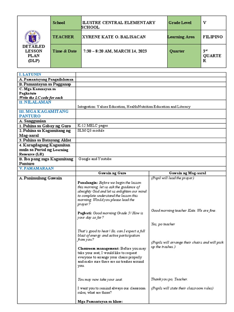 DLP Filipino5 Format | PDF | Teachers | Learning