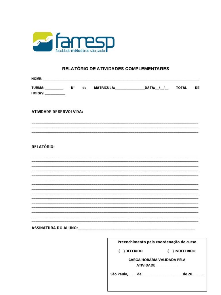 Modelo Relatório Atividades Complementares | PDF