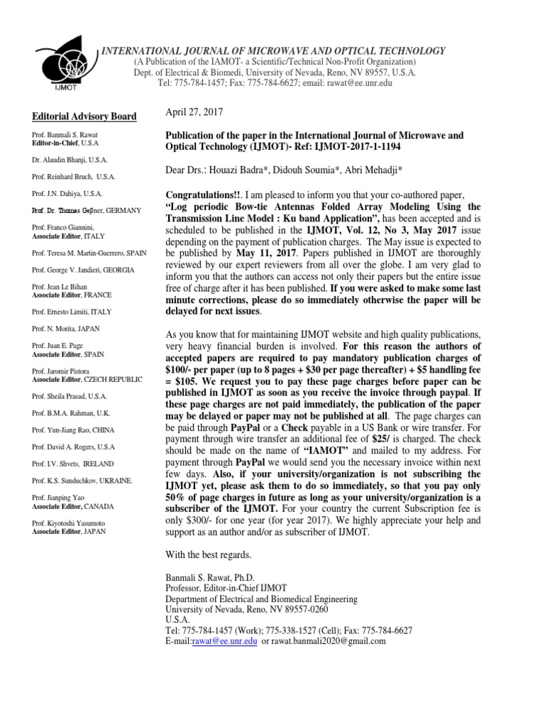 IJMOT-Paper Acceptance Letter On Letterhead IJMOT-2017-1-11941 PDF ...