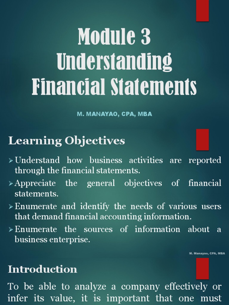 Module 3 - Understanding Financial Statements PDF | PDF | Equity ...