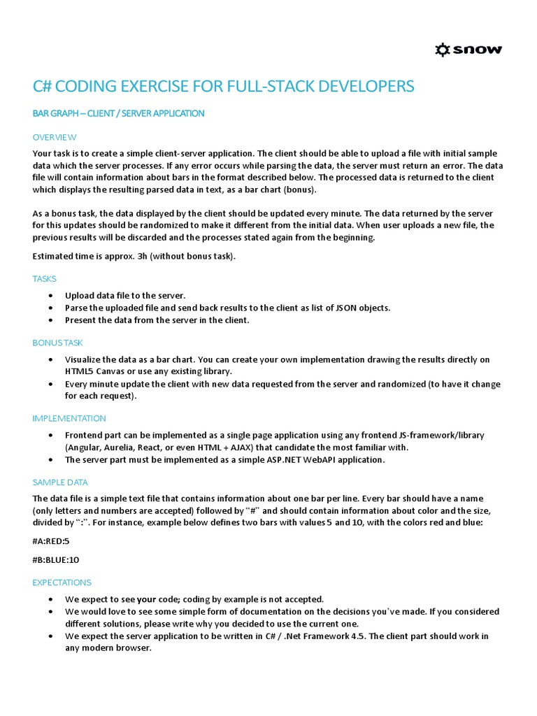 Csharp Coding Exercise For Full Stack Devs Pdf Computing Information Technology