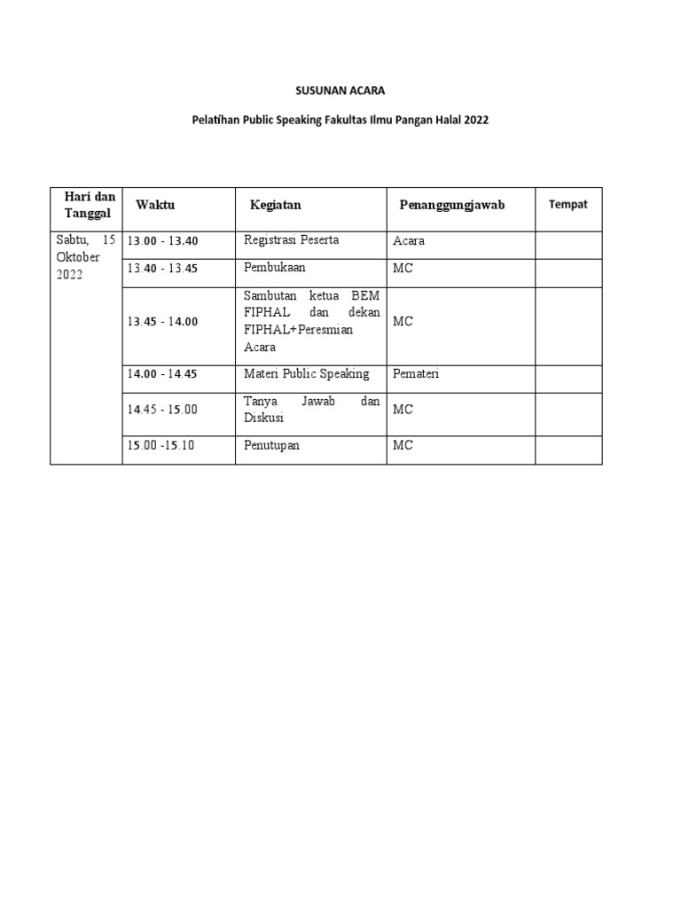 Rundown Seminar Public Speaking FIX | PDF