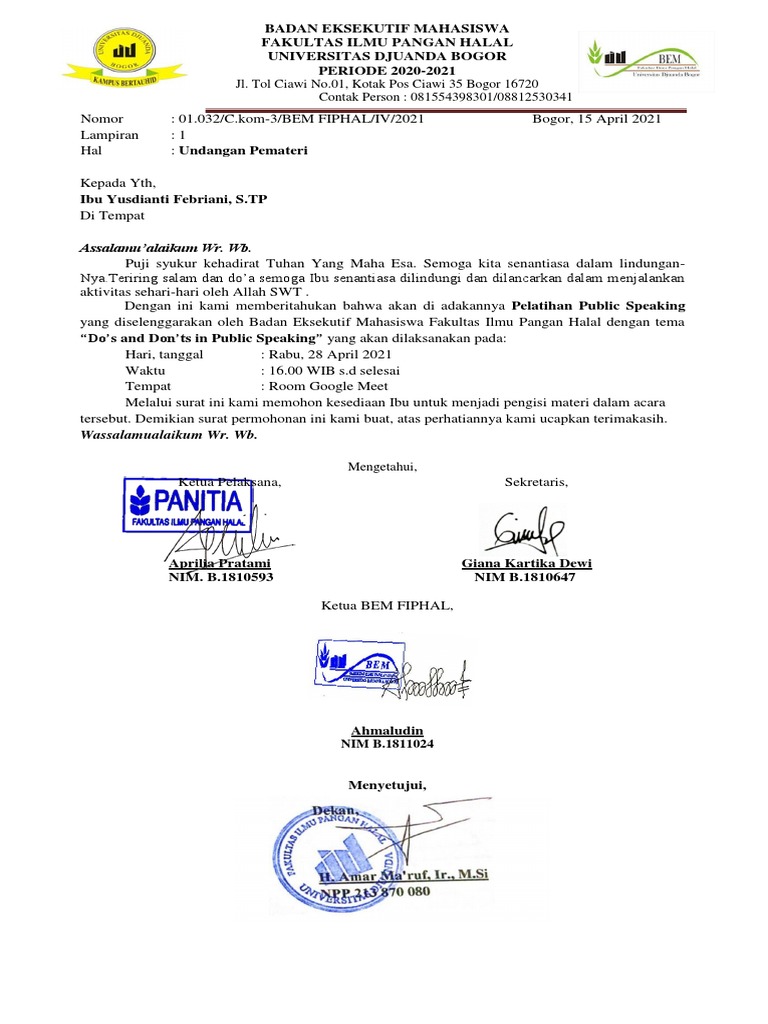 Undangan Pemateri Public Speaking | PDF