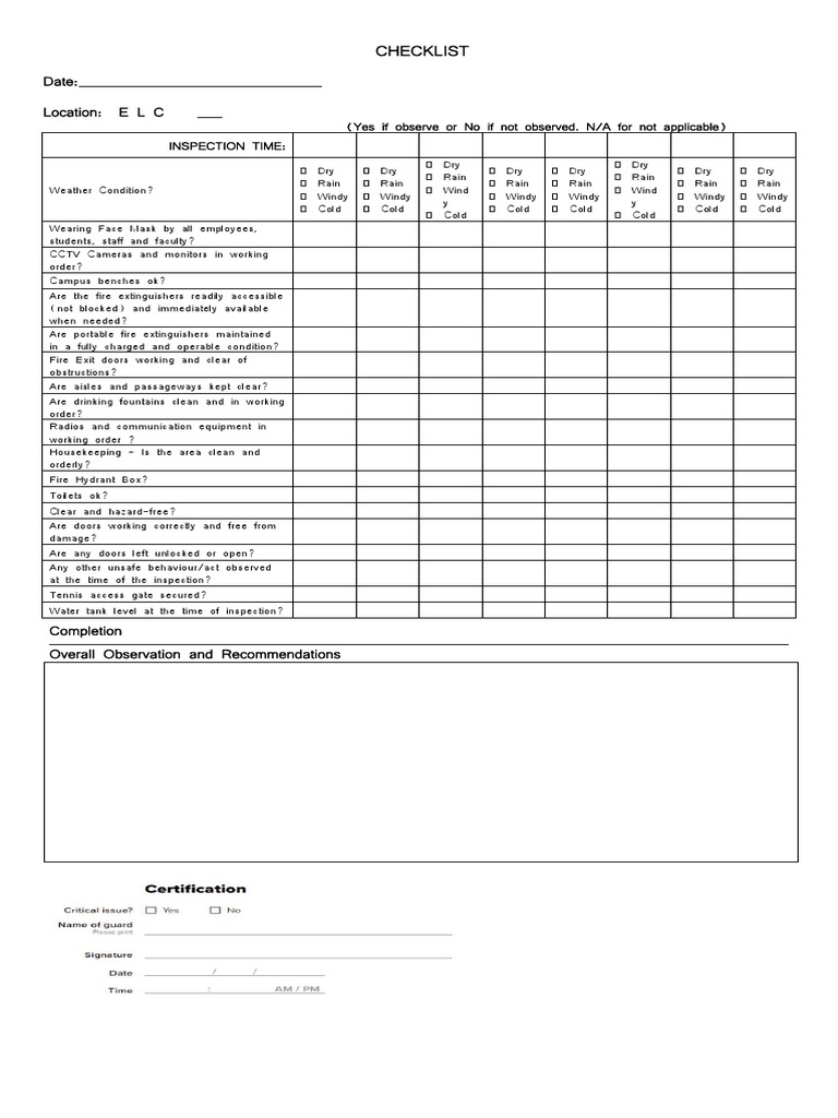 Safety Inspection Checklist Template | PDF