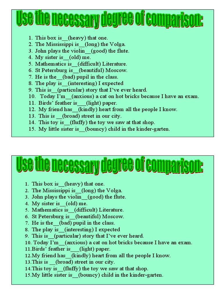 Degrees of Comparison Grammar Drills Tests - 33480 | PDF