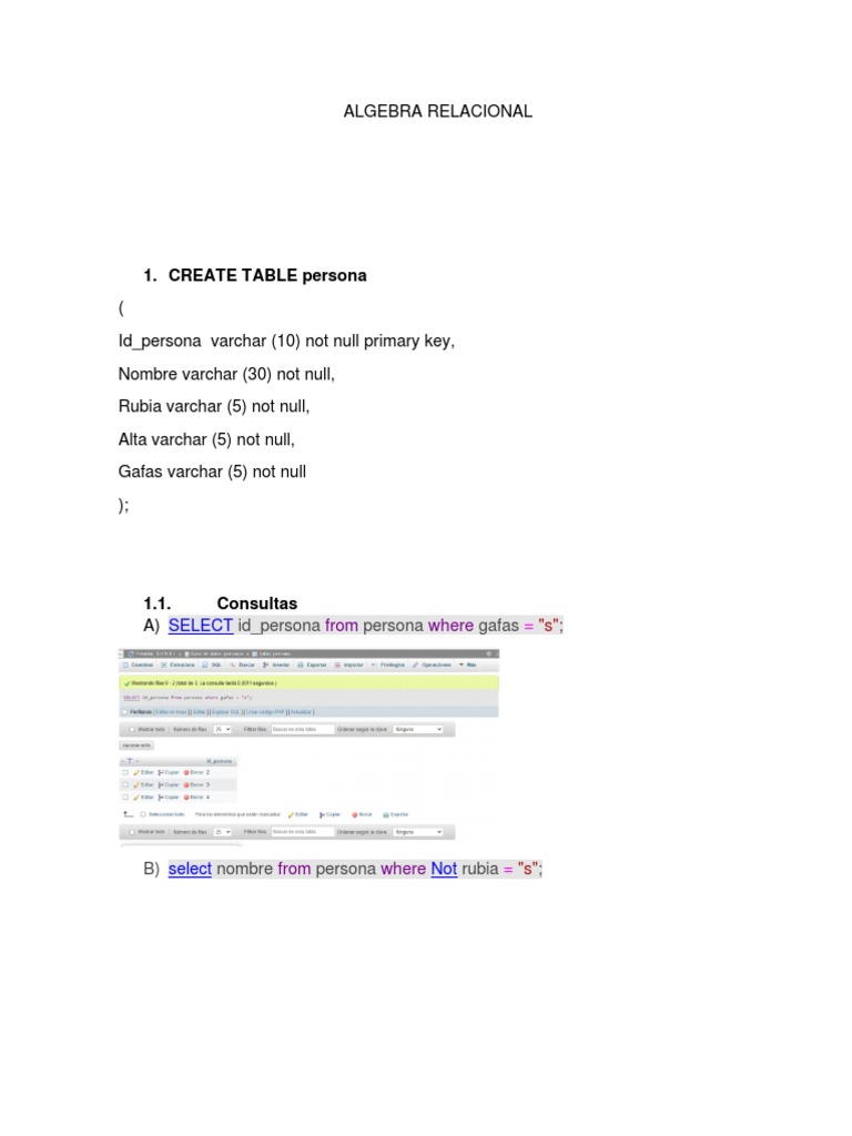 Algebra Relacional Base Datos | PDF
