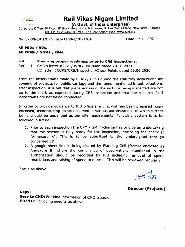 21 11 12 Check List For CRS Inspection | PDF 21 11 12 Check List For CRS Inspection | PDF