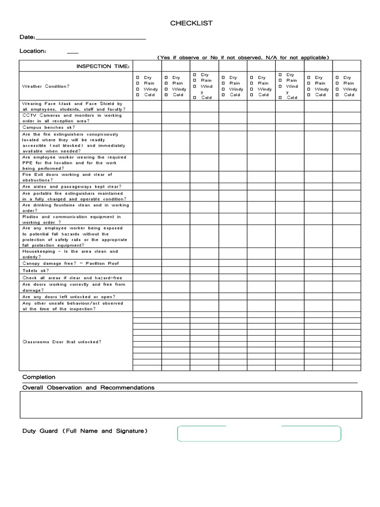 Main Building Daily Checklist | PDF | Occupational Safety And Health ...