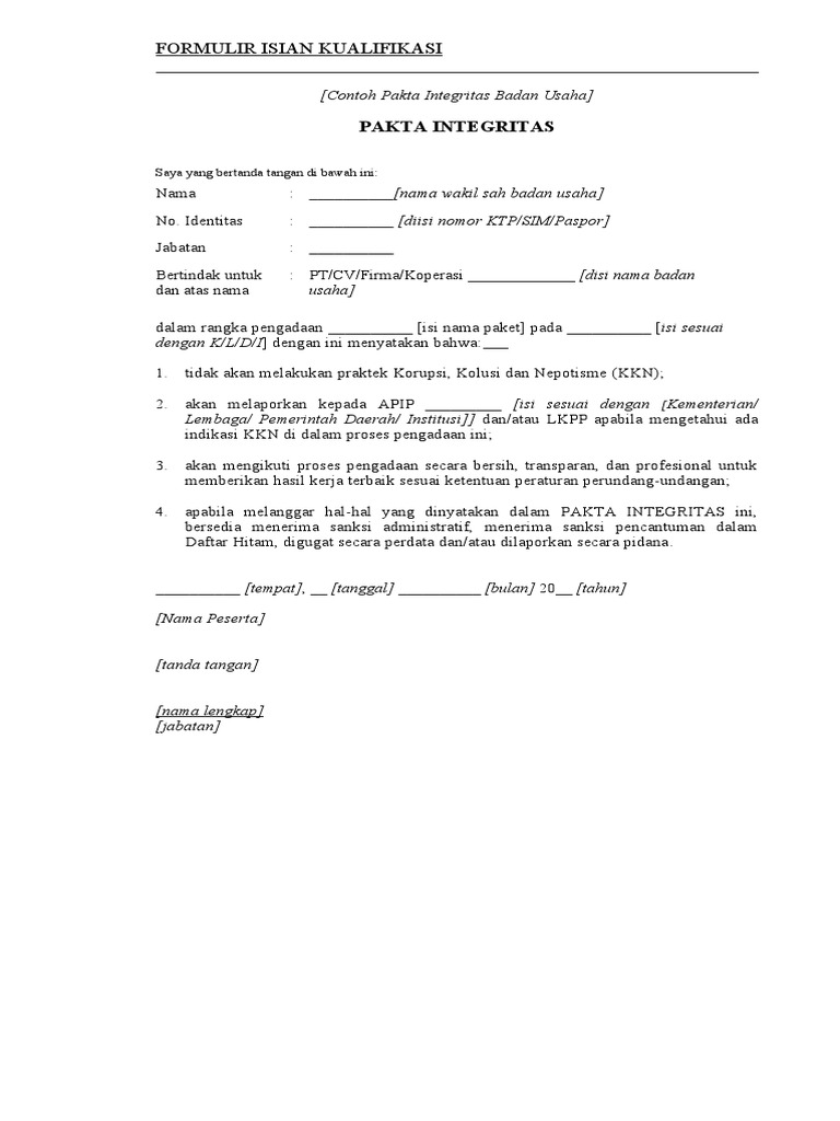 Formulir Isian Kualifikasi Pdf