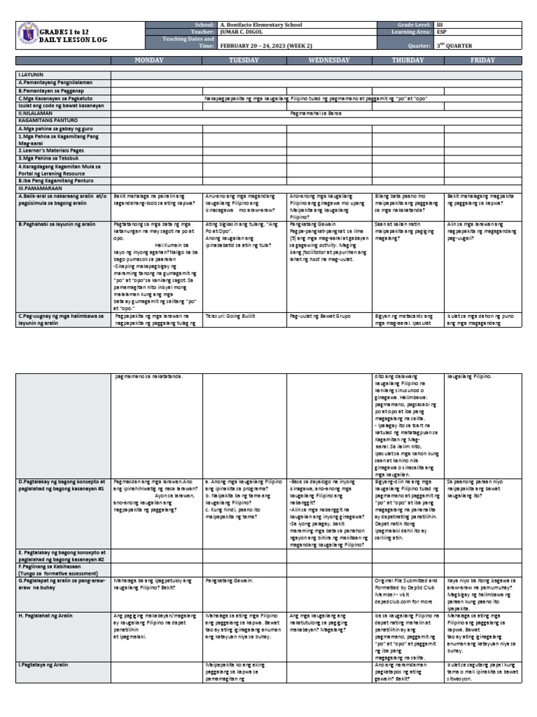 DLL - Esp 3 - Q3 - W2 | PDF