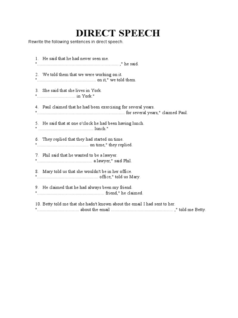 Direct Speech Exercise | PDF